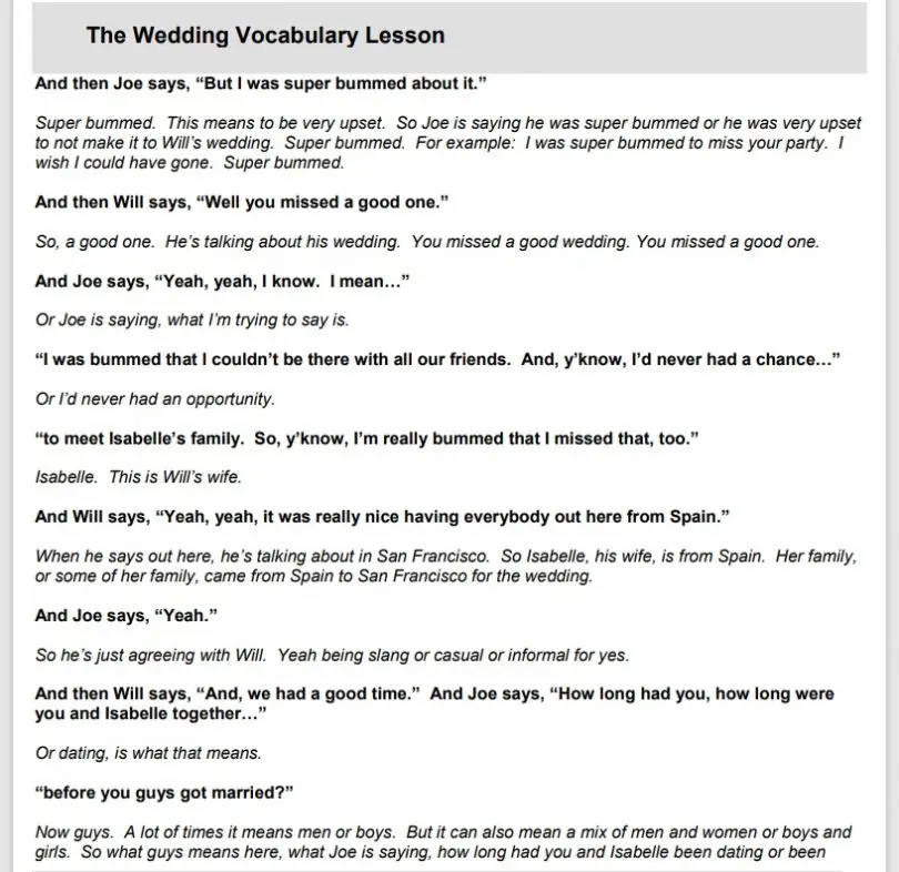 Real English Conversation: Lesson 1 - The Wedding
