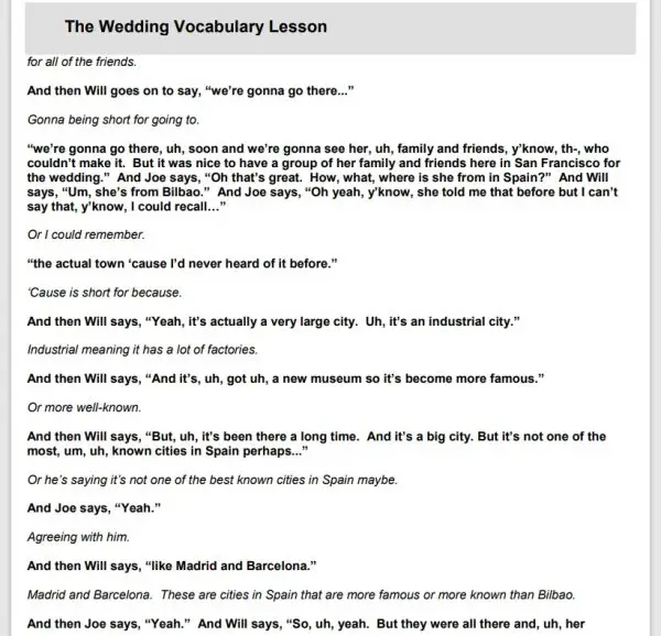 Real English Conversation: Lesson 1 - The Wedding